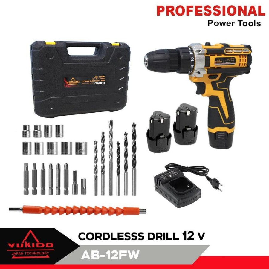 Jual Original 12volt 10mm Bor baterai Cordless drill Yukido 12 volt ...