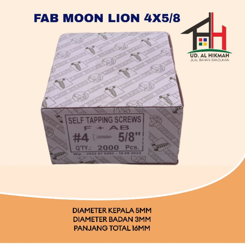 Jual Skrup SEKRUP FAB LION 4 x 5/8 Self Tapping Screws KEPALA RATA ISI ...