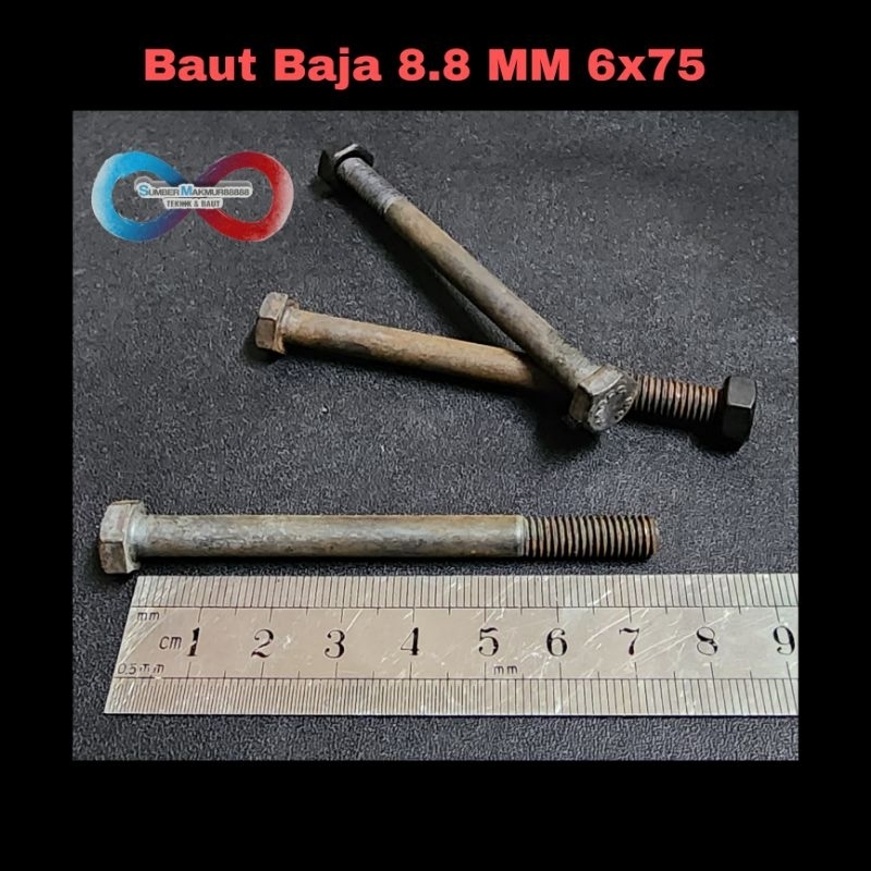 Jual Baut Mur Baja htb (grade 8.8) 6x75 mm TIDAK FULLDRAT | Shopee Indonesia