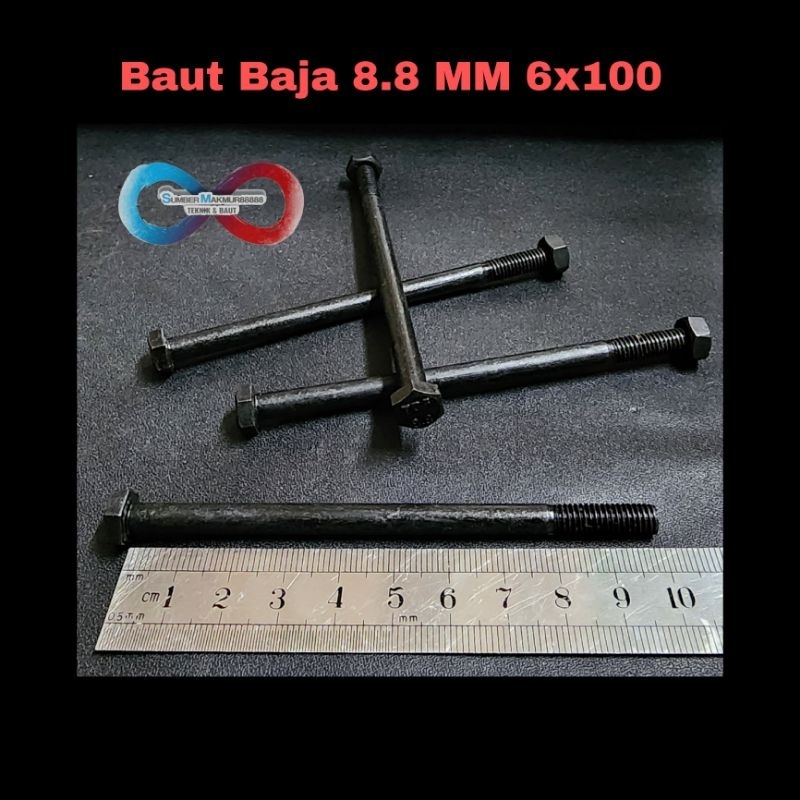 Jual Baut Mur Baja htb (grade 8.8) 6x100 mm TIDAK FULL DRAT | Shopee Indonesia