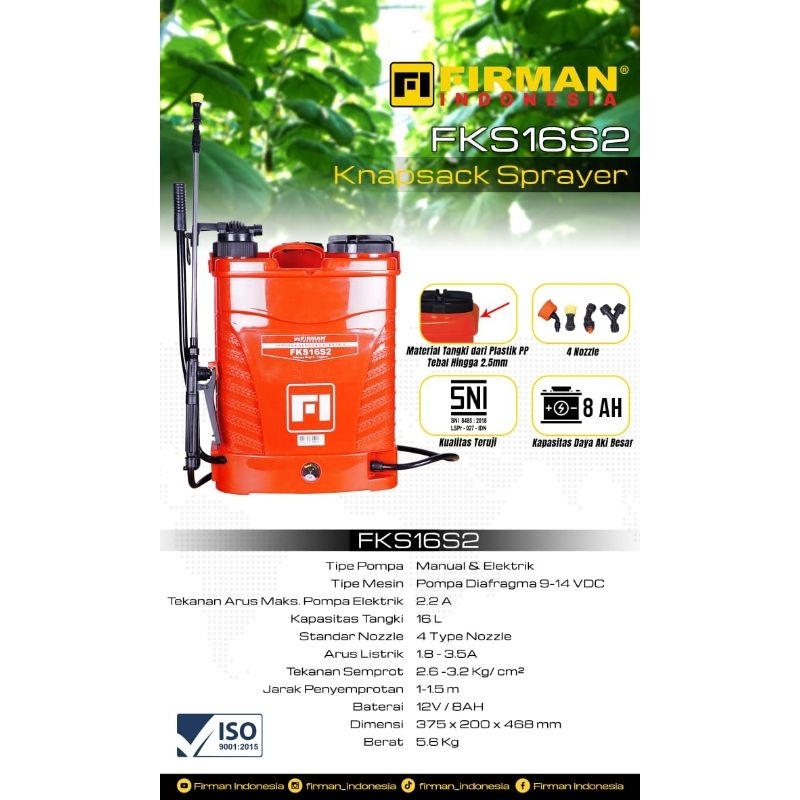 Jual Knapsack Sprayer / Power Sprayer Firman FKS16S2 Tangki Merah ...