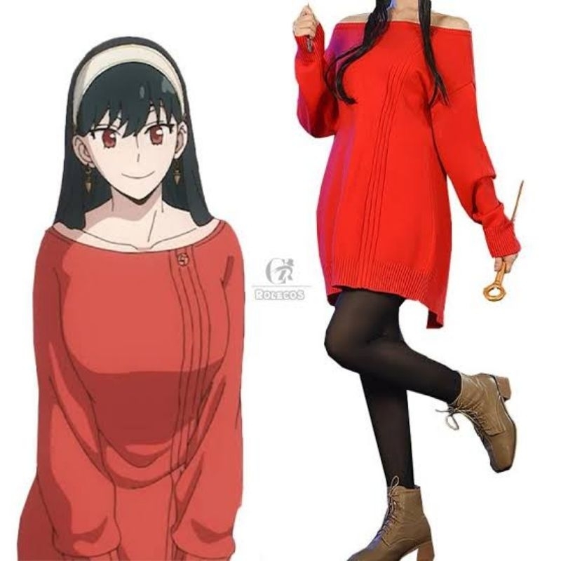 Jual kostum cosplay yor forger spy x family fullset wig panjang red ...