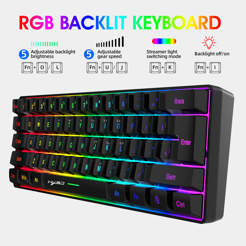 Jual HXSJ V700 RGB Wired Gaming Keyboard 61 KEY | Shopee Indonesia