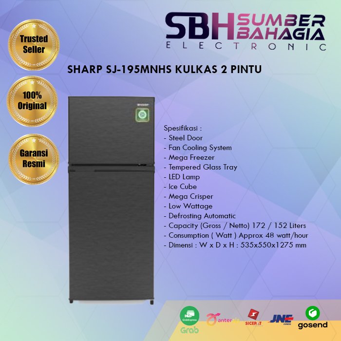 Jual SHARP SJ-195MNHS KULKAS 2 PINTU (NEW) | Shopee Indonesia