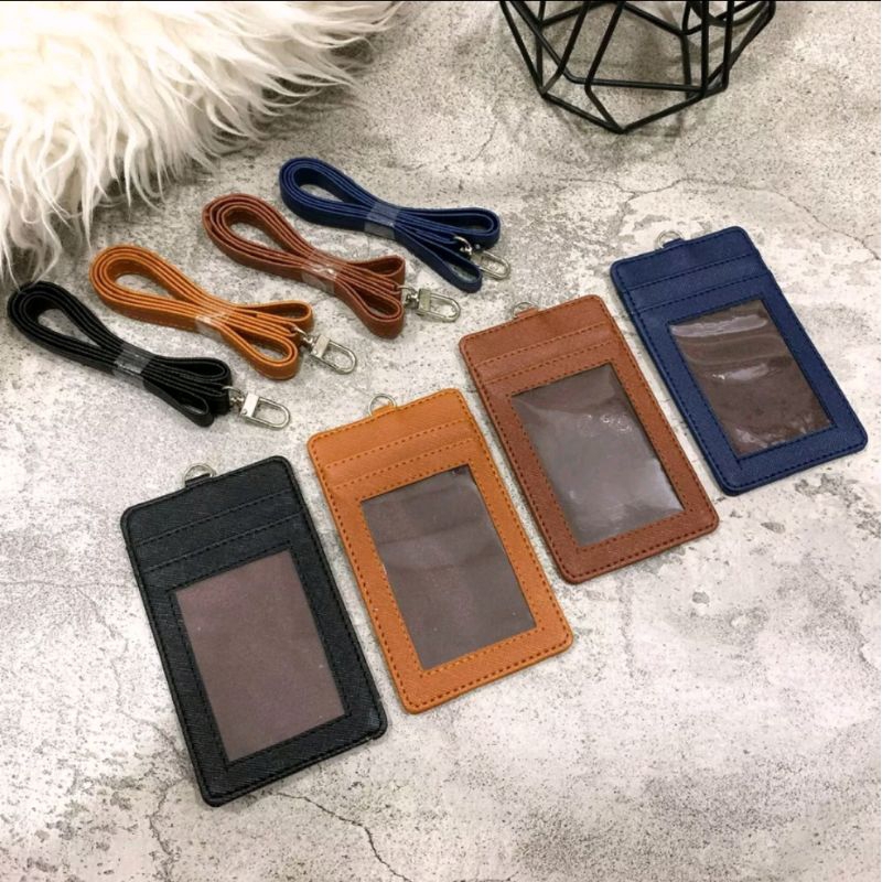 Jual ID CARD PRIA WANITA DOMPET TANDA PENGENAL NAMA GANTUNGAN LEHER ...