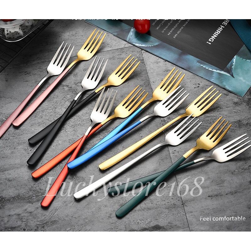 Jual 1PCS/Garpu makan korea style/ Garpu gold emas stainless stell high ...