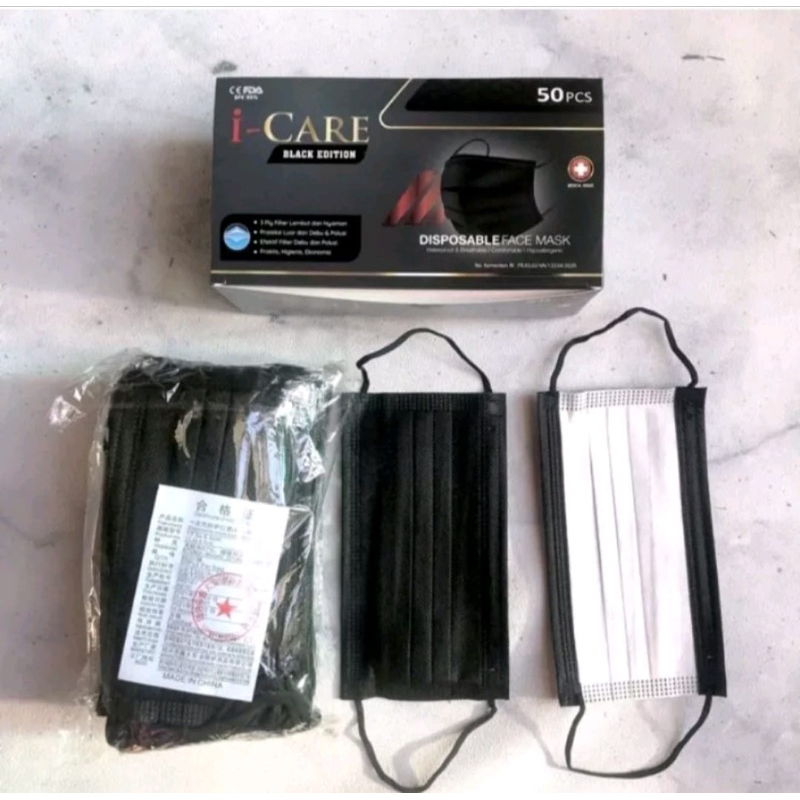 Jual masker earloop I CARE 50pc PREMIUM EMBOSS 3ply | Shopee Indonesia