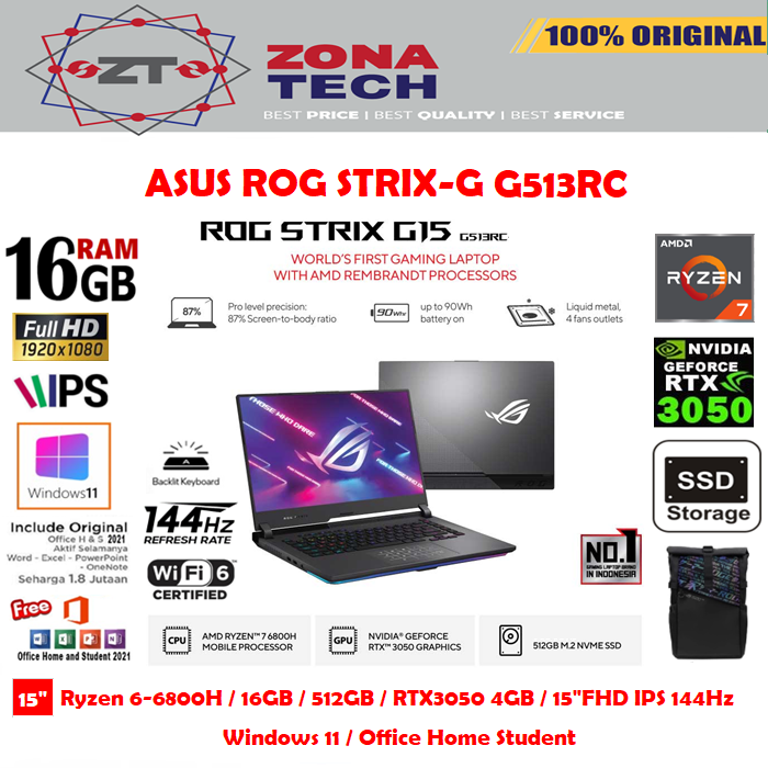 Jual ASUS ROG STRIX G15 G513RC - RYZEN 7-6800H 16GB 512GB SSD NVIDIA ...