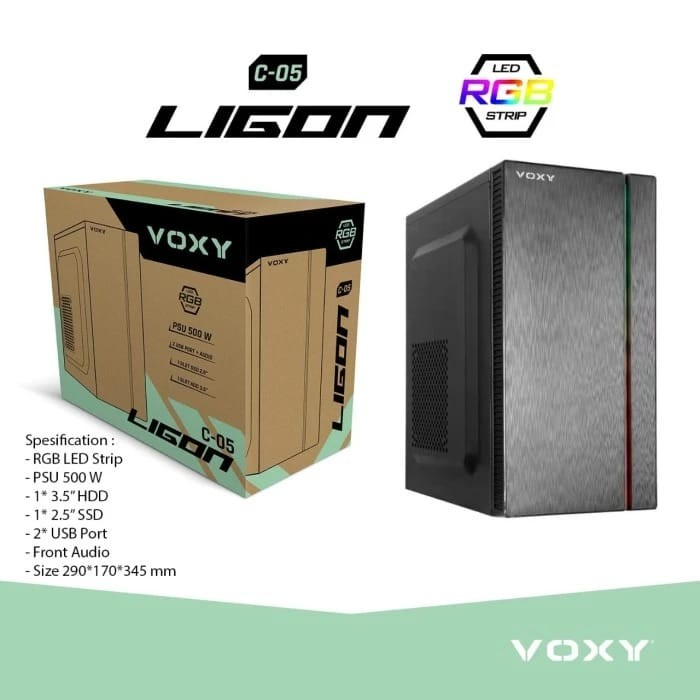 Jual VOXY CASING LIGON C-05 RGB LED STRIP WITH PSU 500W CASE PC ...