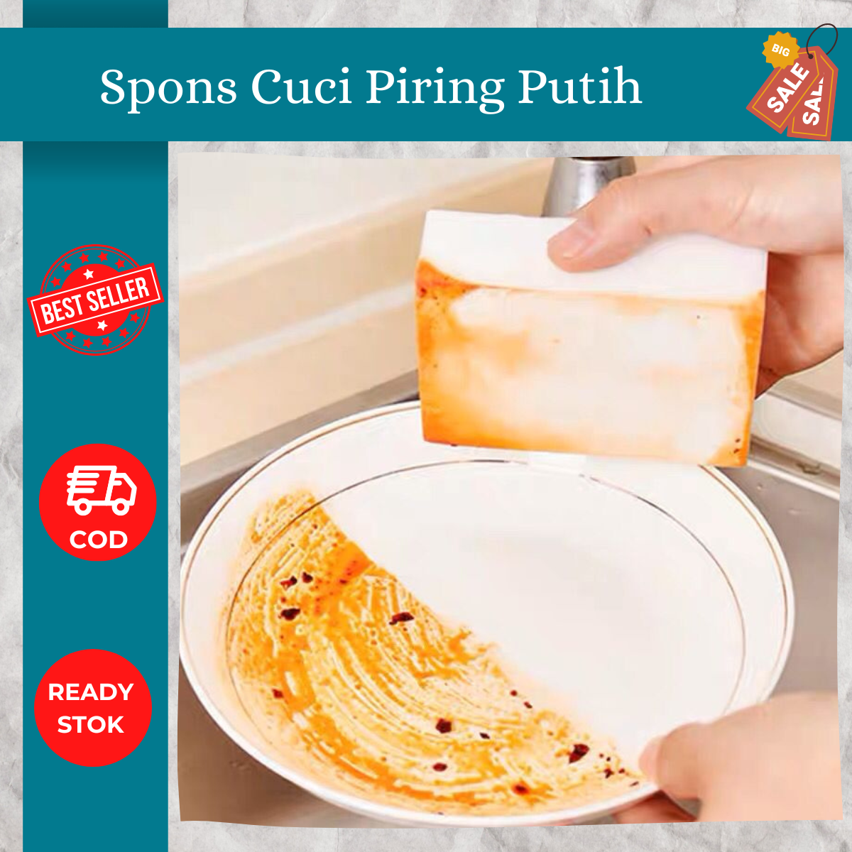 Jual Spons Busa Pencuci Piring Bentuk Kotak Warna Putih Size 7 x 10 x 3 ...