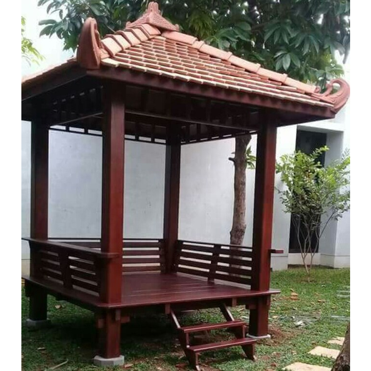 Jual Gazebo Kayu Jati Ukuran 2x2 Meter Atap Genteng Tanah, Saung Model ...