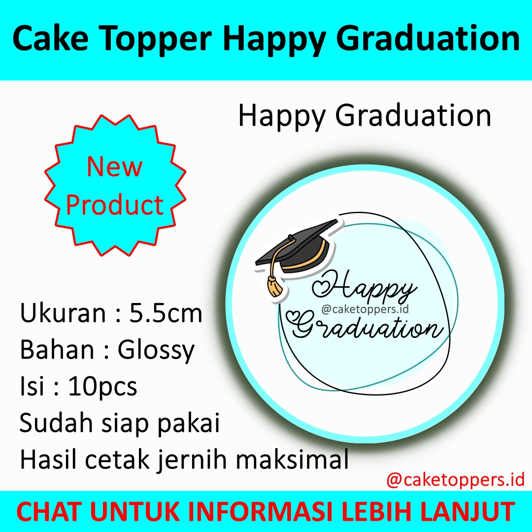 Jual cake topper happy graduation/hiasan kue ulang tahun (isi 10pcs ...