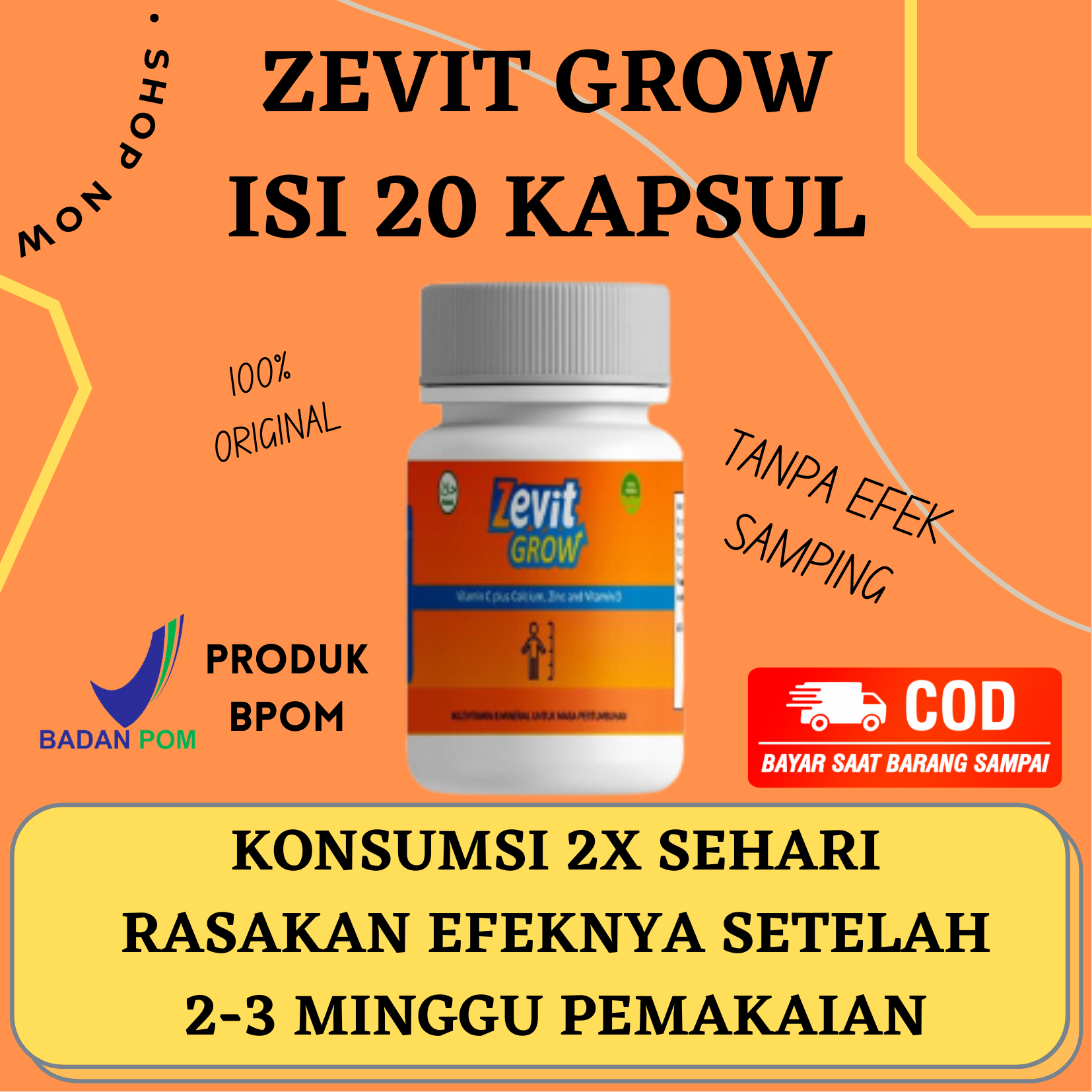 Jual Zevit grow kapsul peninggi badan ampuh cocok untuk anak anak hingga dewasa | Shopee Indonesia