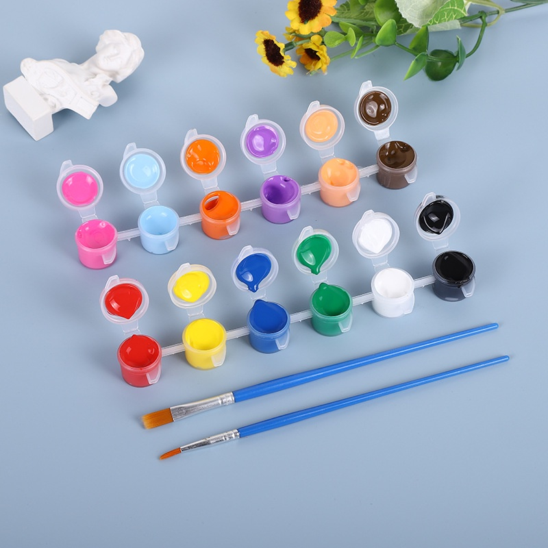 Jual Cat Lukis Akrilik Set 12 Warna Isi 3ml + 2 Kuas / Acrylic Paint ...