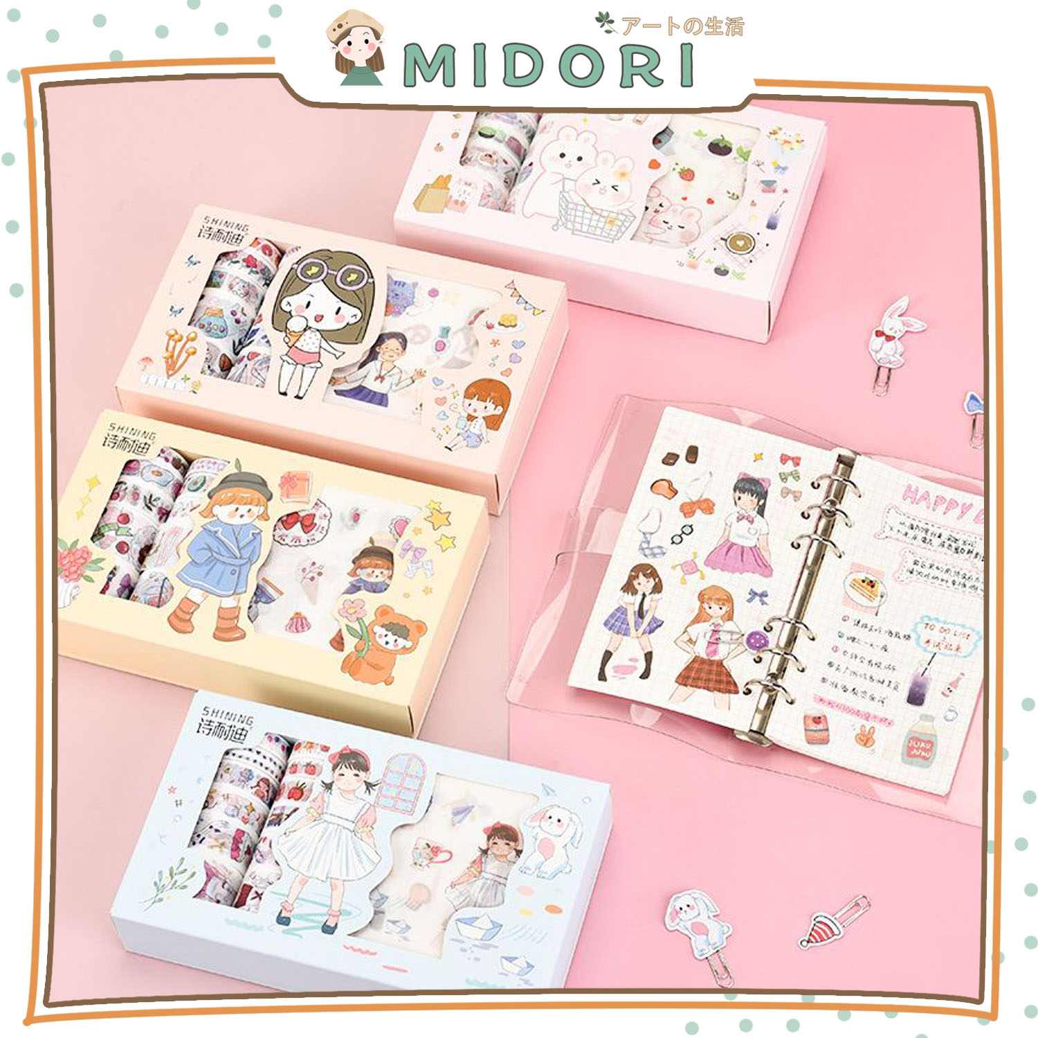 Jual [MIDORI] SET STICKER PITA GIRL AND RABBIT Sticker DIY Scrapbook ...