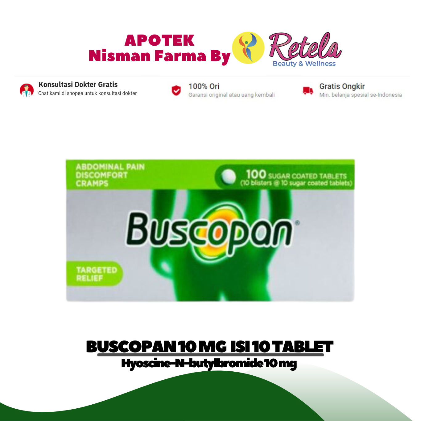 Jual BUSCOPAN 10MG 1 STRIP 10 TABLET ( Hyoscine-N-butylbromide 10 mg ...