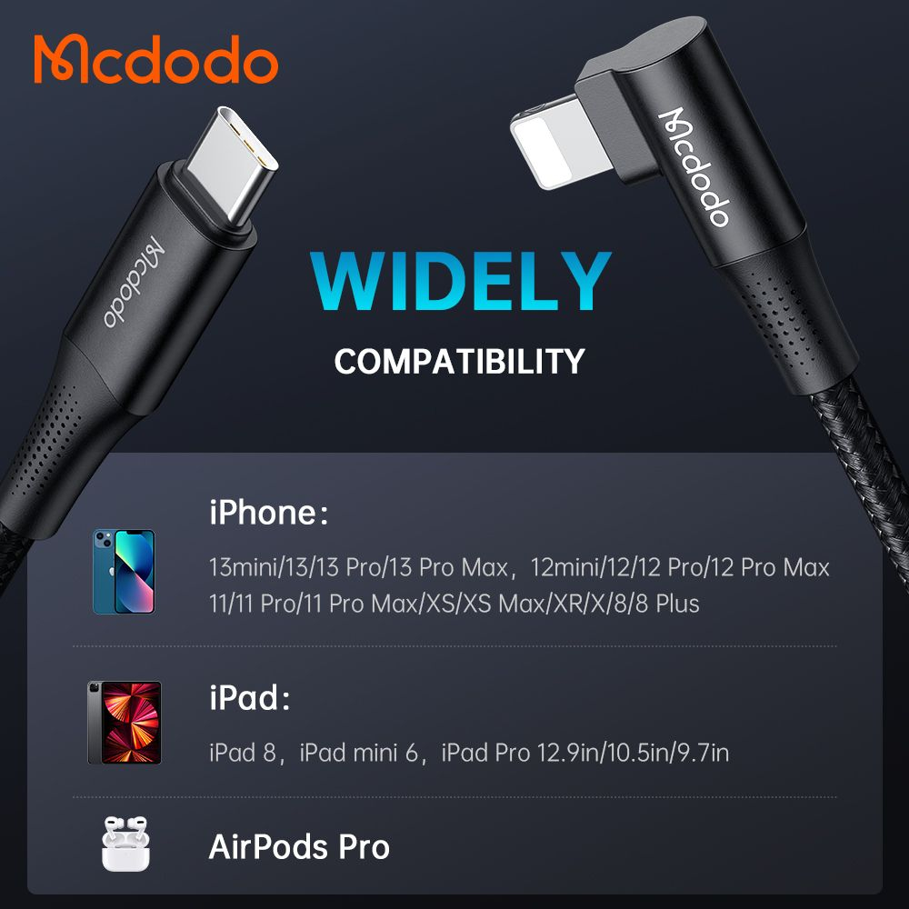 Jual MCDODO Elbow Data Cable 36W USB C to Lightning 90 Degree | Shopee Indonesia