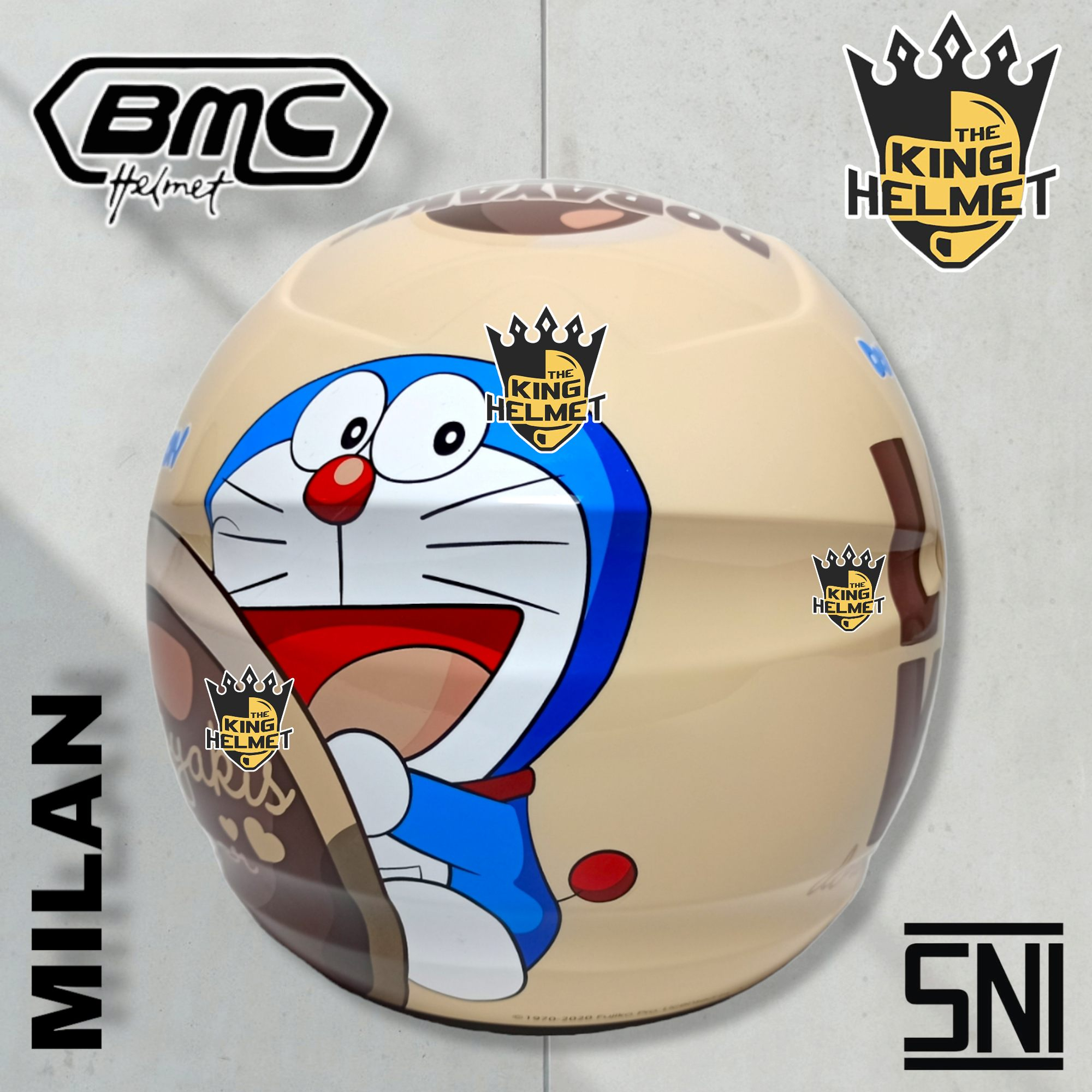 Jual HELM BMC MILAN DORAEMON DORAYAKI CREAM BROWN HALF FACE | Shopee ...