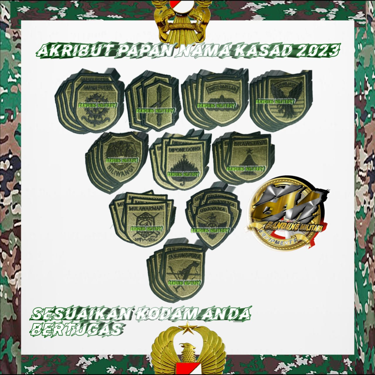 Jual Bordir Logo Satuan Kodam Terbaru 2023 TNI AD Hijau Olive Bahan ...