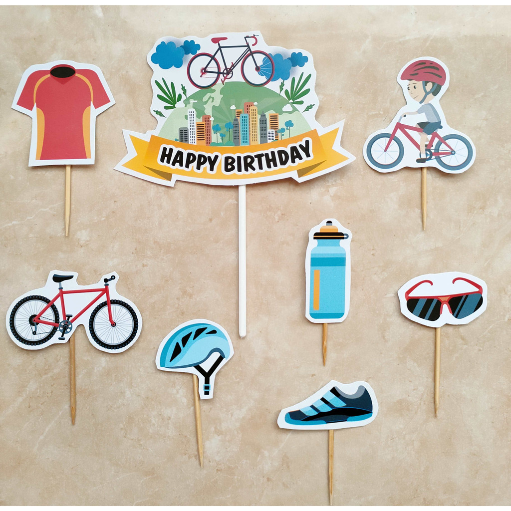 Jual hiasan kue ulang tahun cake topper satu set karakter Motif Sepeda ...