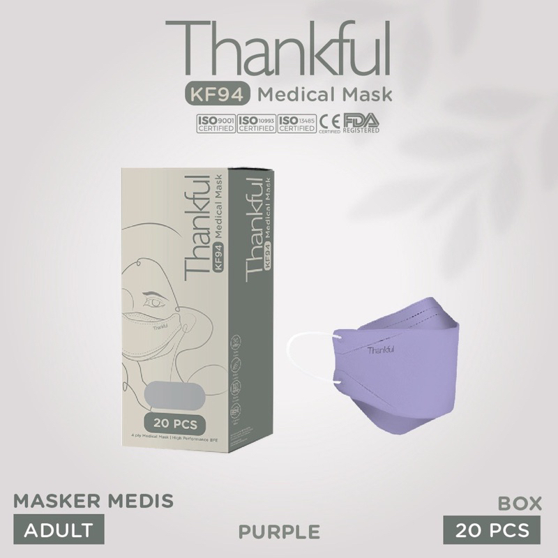 Jual THANKFUL KF94 Earloop Medical Face Mask - Box isi 20 pcs (purple ...