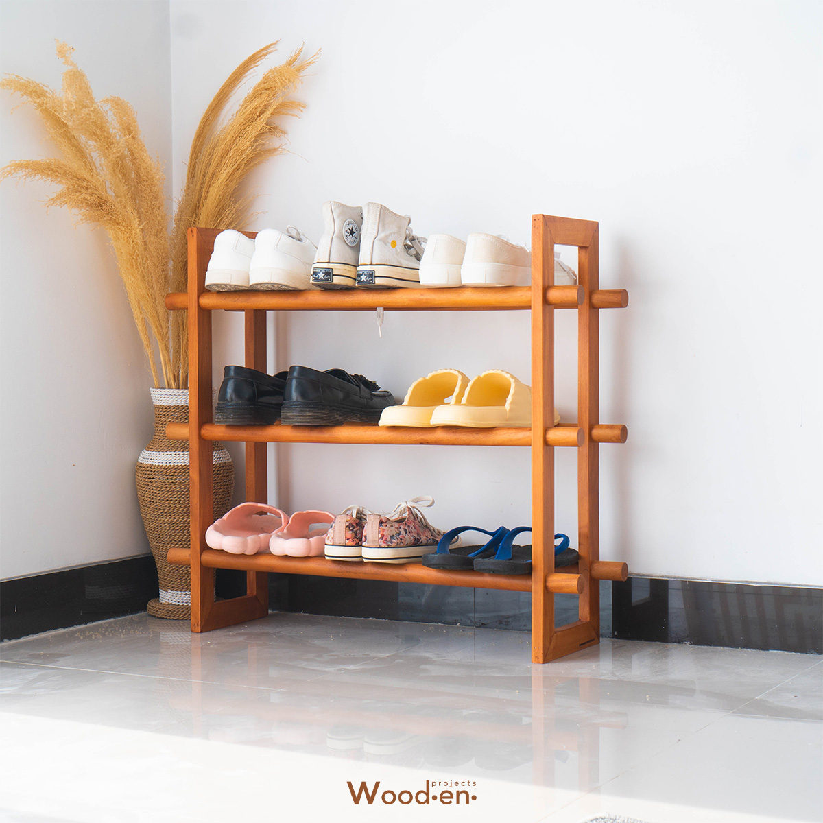Jual Wooden Projects Rak Sandal Sepatu Kayu Minimalis 2 dan 3 Susun ...
