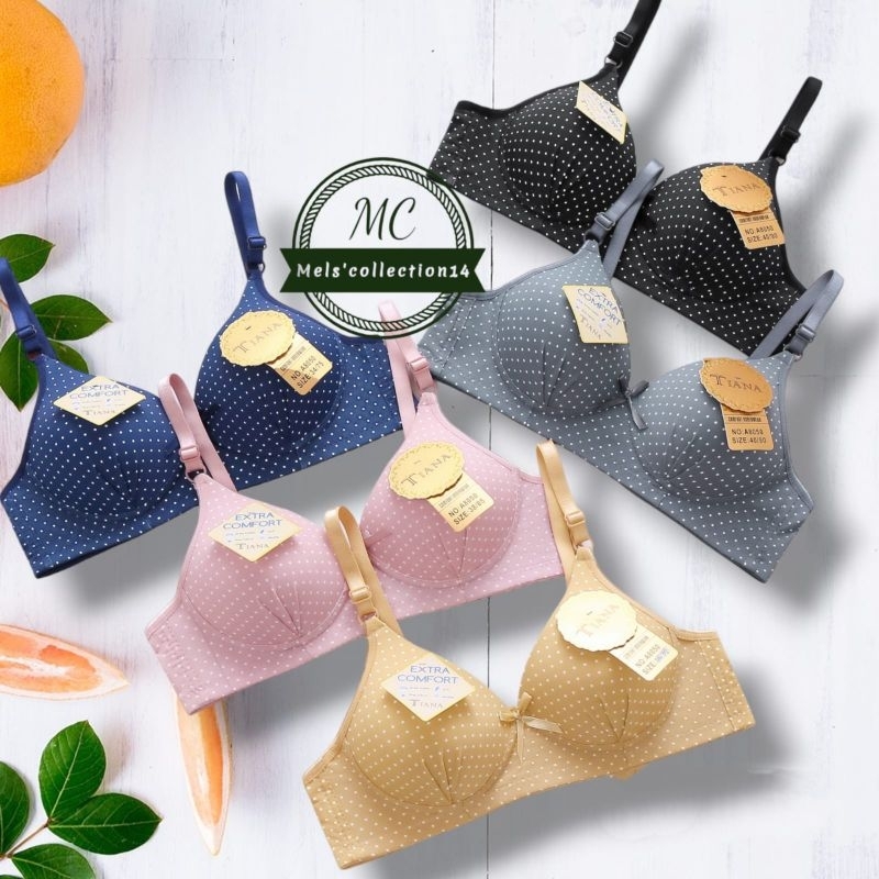 Jual Bh busa tanpa kawat busa tipis Cup A kait 2 bra full cup motif polkadot kecil daily bra ...