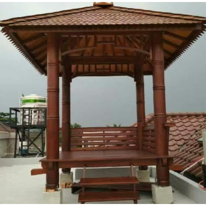 Jual Gazebo Tiang Motif Ukuran 200x200 cm Atap Sirap Kayu Ulin, Saung ...