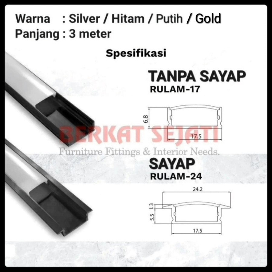 Jual Housing Kap LED Strip Aluminium U Rigid Bar Rumah Lampu Cover ...