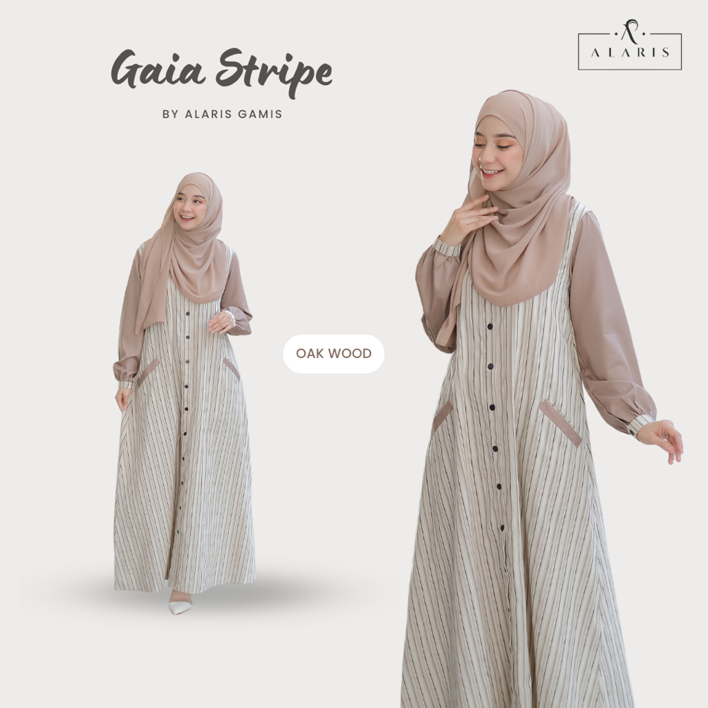 Jual Gaia Stripe / Gamis Katun Salur / Gamis Garis Garis / Gamis Casual / Casual Dress / Gamis ...