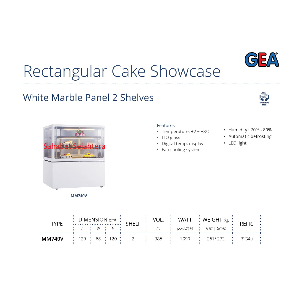 Jual GEA Rectangular Cake Showcase White Marble GEA MM740V Kabinet Display Pendingin Pajangan ...