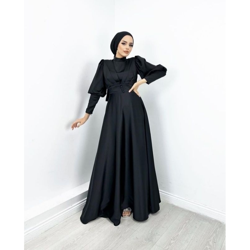 Jual Jahit dress satin velvet model turki rok payung lebar tangan balon ...