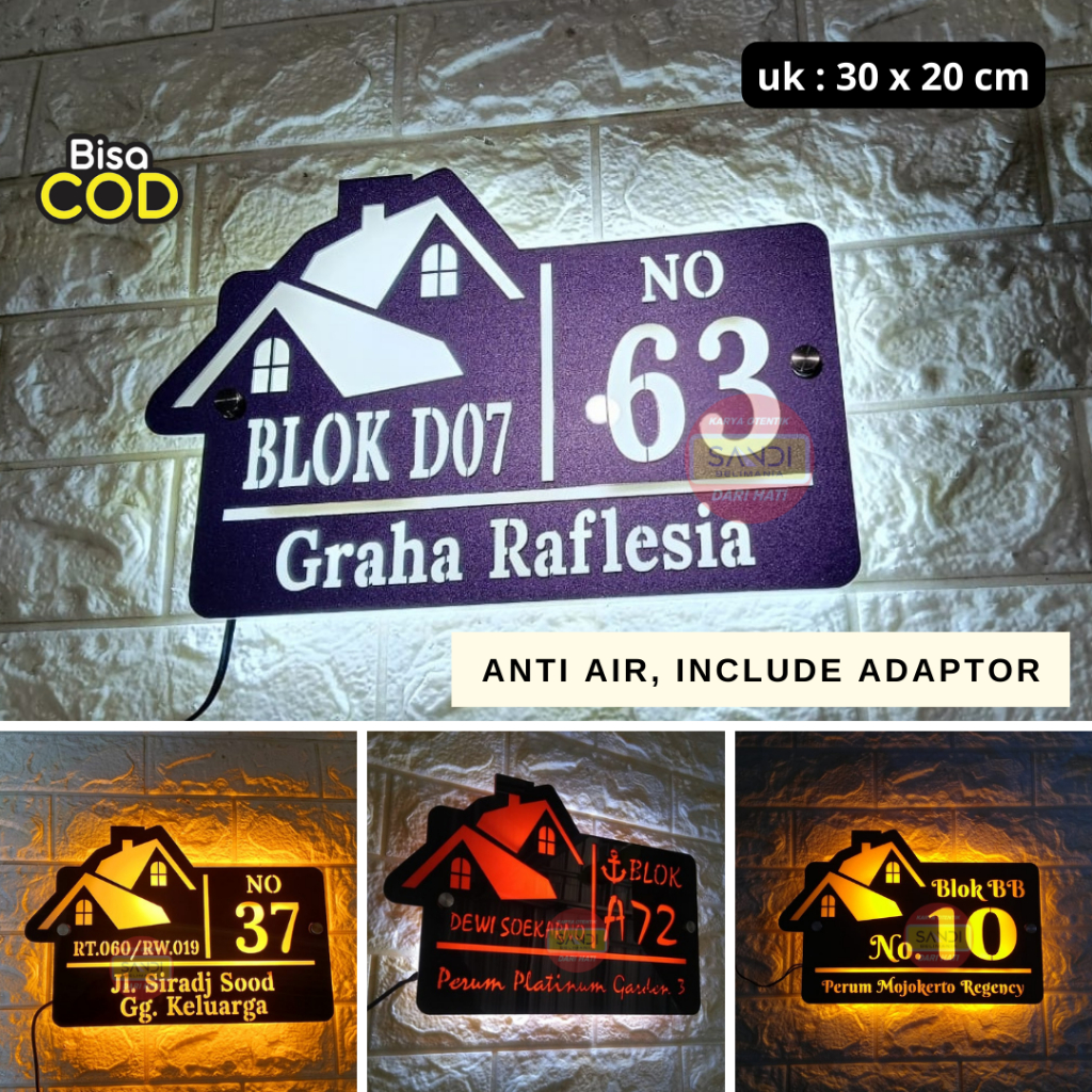 Jual PAPAN NOMOR RUMAH LED ACRYLIC PAPAN NOMOR RUMAH BAHAN AKRILIK ...