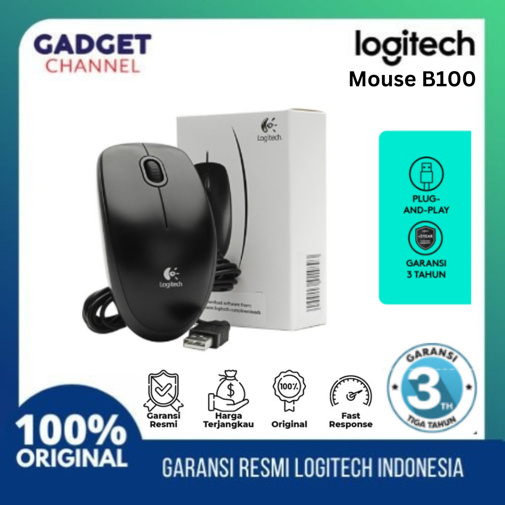 Jual Mouse Logitech B100 Optical Mouse USB - Garansi Resmi 3 Tahun ...