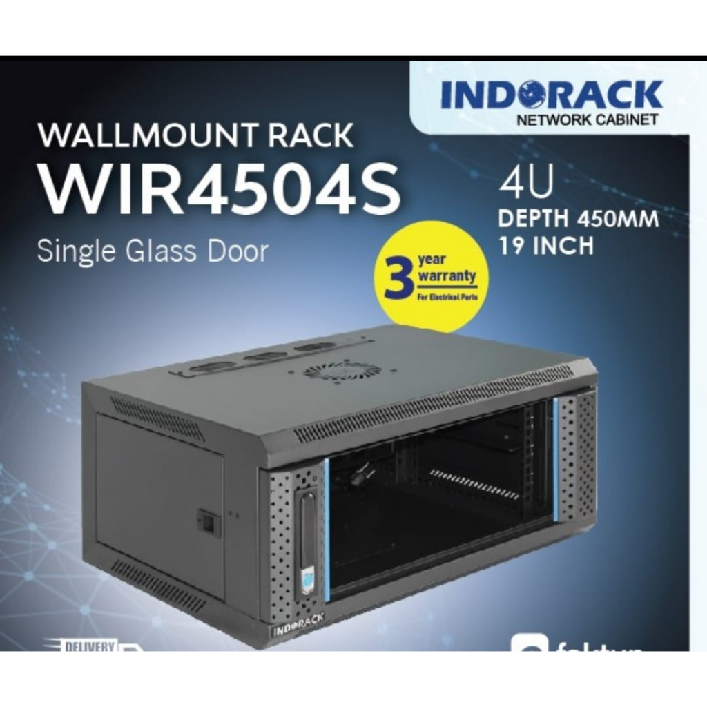 Jual WIR4504S 4U Wallmount Rack Depth 450mm Single Door 19" INDORACK ...