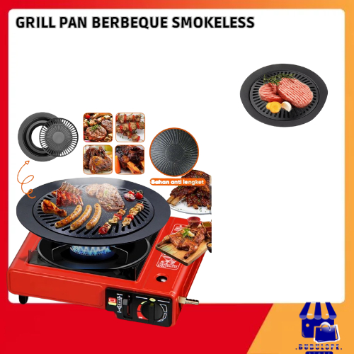 Jual GRILL PAN PANGGANG PANGGANGAN DAGING SMOKELESS BBQ BULAT | Shopee ...