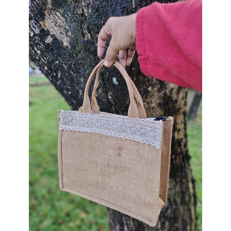 Jual tas goni resleting kombinasi renda size 27*10*22 cm tali webbing ...