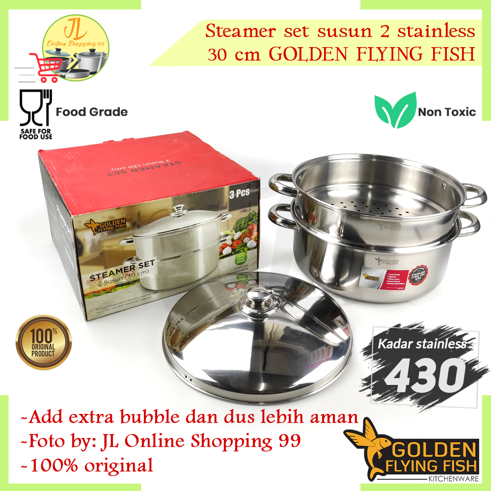 Jual GOLDEN FLYING FISH steamer stainless set 30cm susun 2 + tutup ...