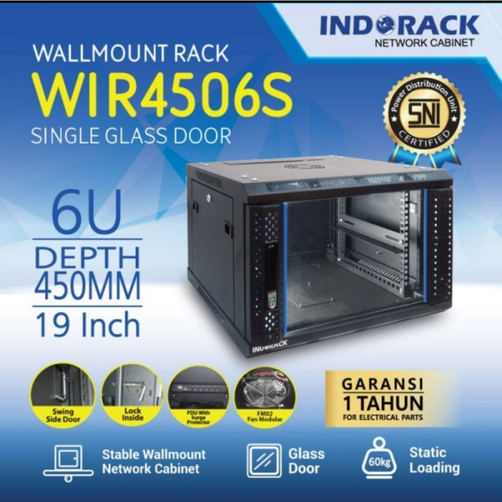 Jual WIR4506S 6U Wallmount Rack Depth 450mm Single Door 19" INDORACK ...