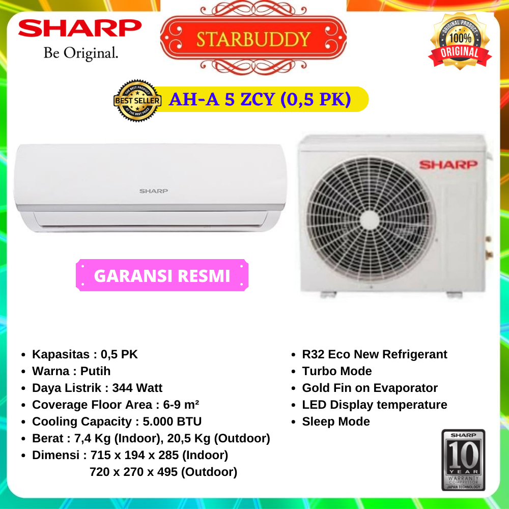 Jual AC SHARP AH-A5ZCY 1/2 PK (UNIT ONLY) | Shopee Indonesia