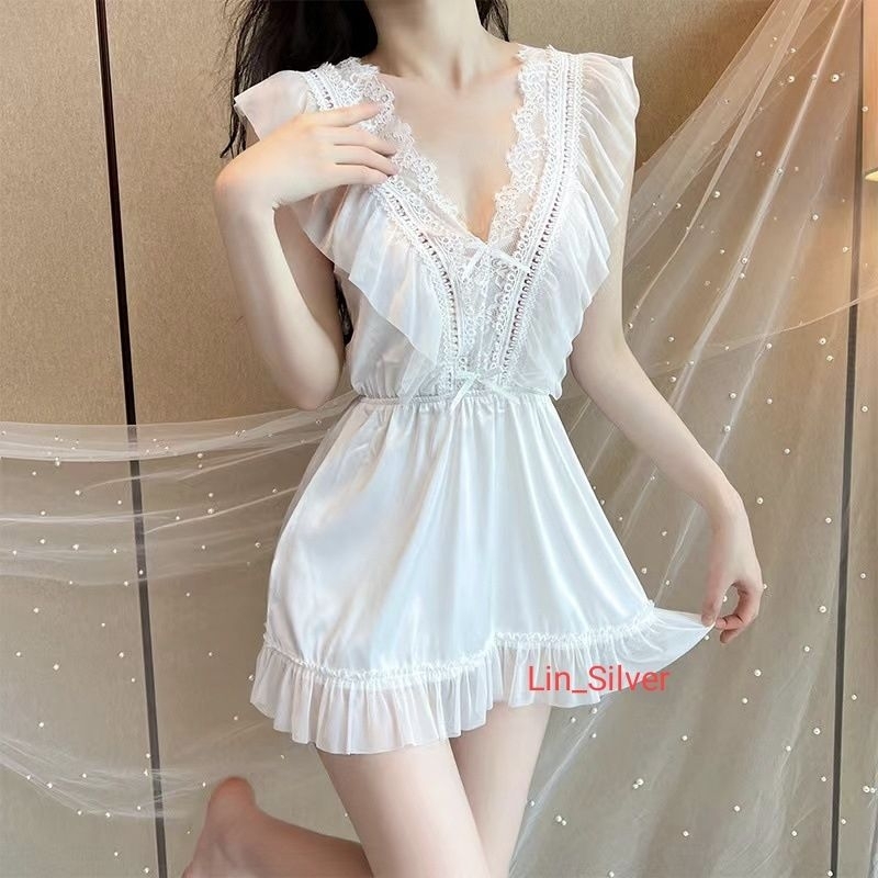 Jual Lingerie Gaun Baju Tidur Malam Seksi Wanita Cantik Mewah V Neck ...