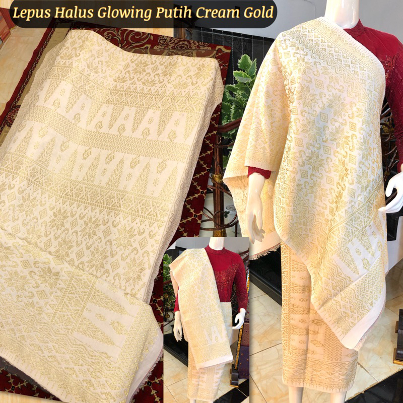 Jual TERLARIS Songket Lepus Halus Putih silver & Cream Gold /Songket ...
