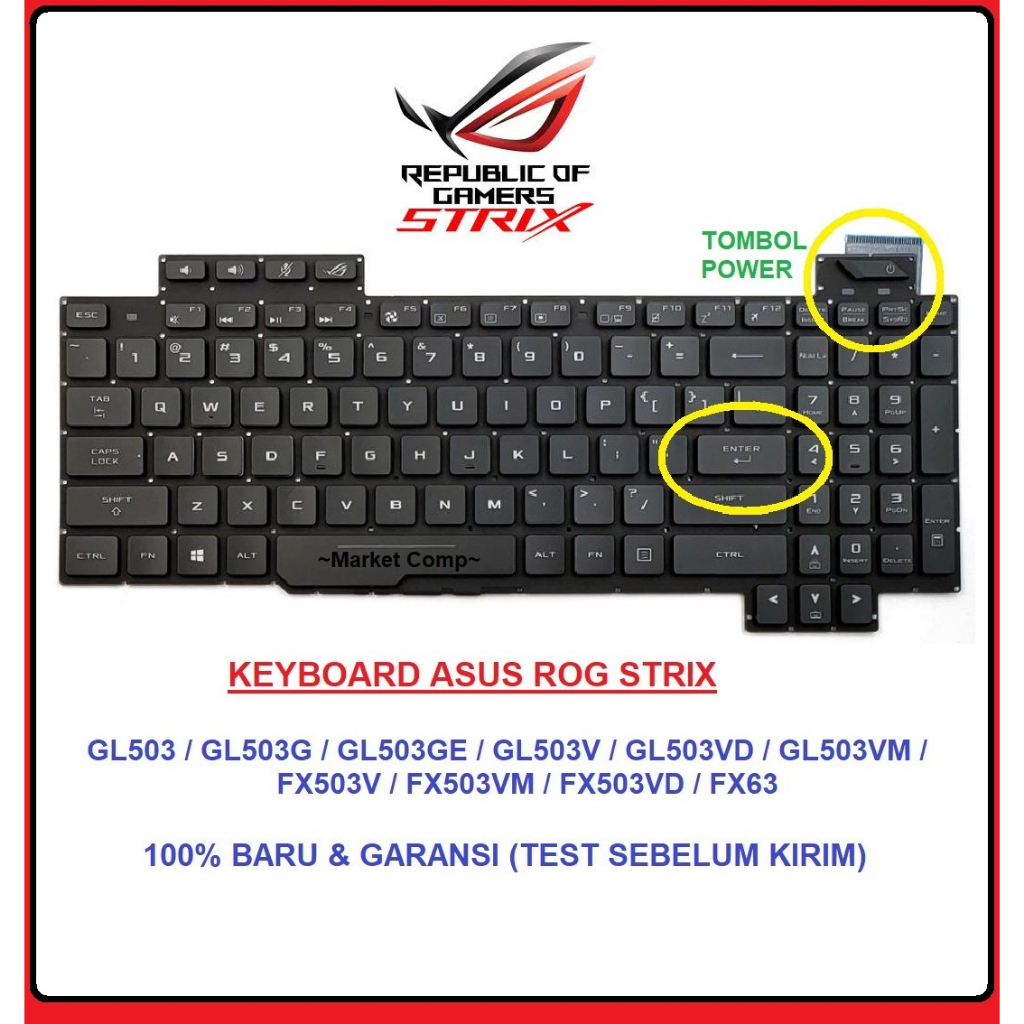 Jual Keyboard Laptop Gaming Asus ROG Strix GL503 GL503G GL503GE GL503V ...