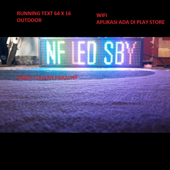 Jual lampu led running text RGB full couloor 64 x 16 outdoor anti air ...