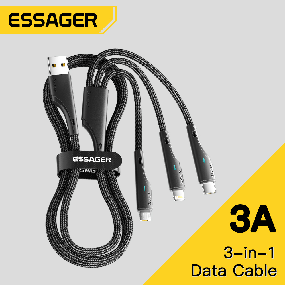 Jual Essager 3 in 1 USB To Type C Micro IP Fast Charging Kabel data ...