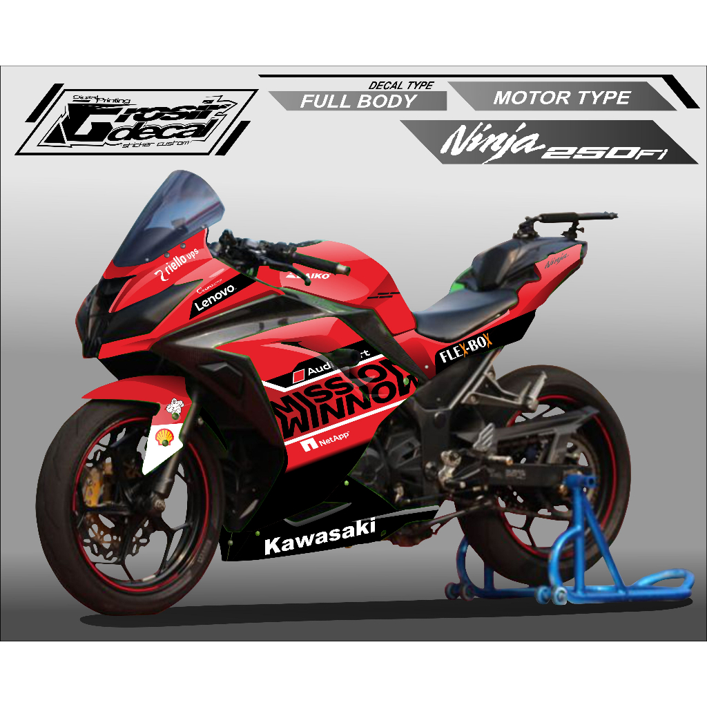 Jual Decal Sticker Ninja 250 Fi Merah Fullbody Dekal Stiker Ninja 250 ...