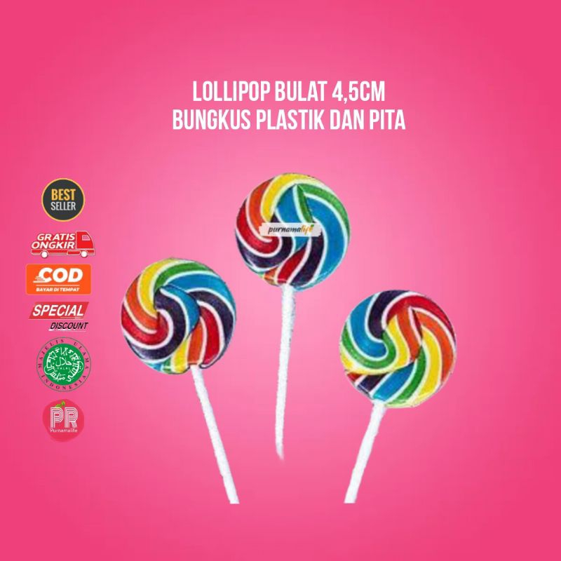 Jual Permen Lollipop Pelangi Bulat l Permen Lolipop Pelangi Bulat 4cm l ...