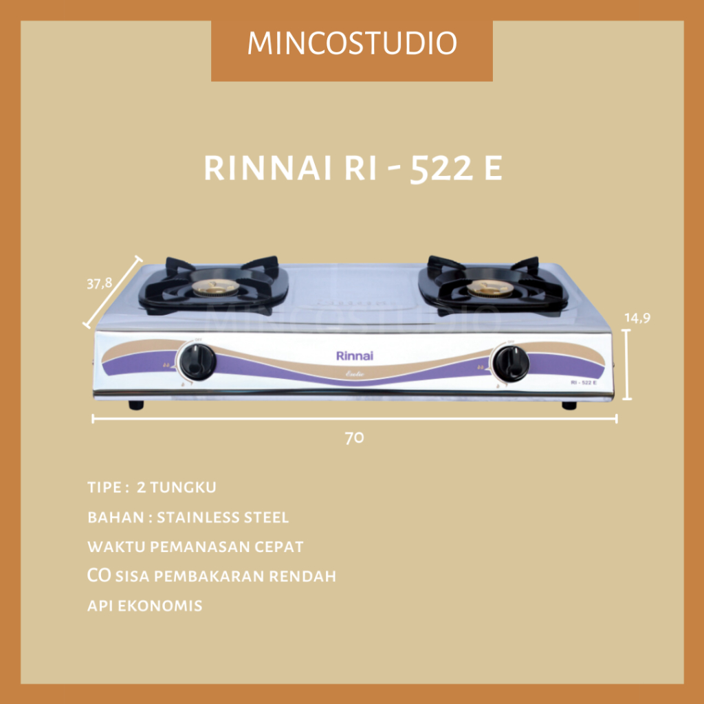 Jual KOMPOR RINNAI RI-522 E 2 TUNGKU / KOMPOR RINNAI STAINLESS STEEL ...