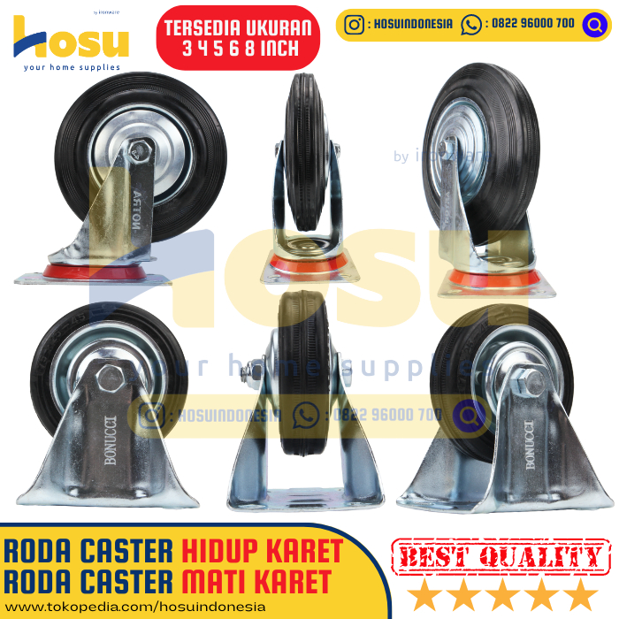 Jual HOSU Roda Hidup Putar Roda Mati Karet Roda Caster Gepeng Troli ...