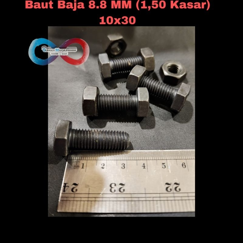 Jual Baut Mur Baja htb (grade 8.8) 10x30 mm p.1,50 FULLDRAT | Shopee Indonesia